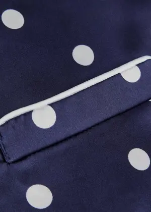 SELF-PORTRAIT Polka Dot Lace-trim Satin Cropped Top - Navy
