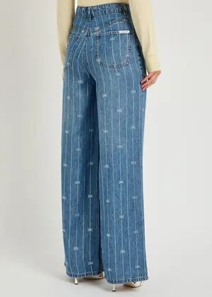 SELF-PORTRAIT Crystal Embellished Wide-leg Jeans
