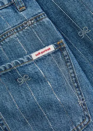 SELF-PORTRAIT Crystal Embellished Wide-leg Jeans