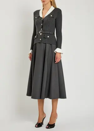SELF-PORTRAIT Layered Knit And Twill Midi Dress