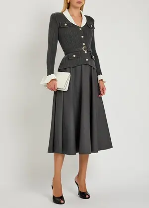 SELF-PORTRAIT Layered Knit And Twill Midi Dress