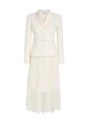 SELF-PORTRAIT Belted Bouclé And Chiffon Midi Dress