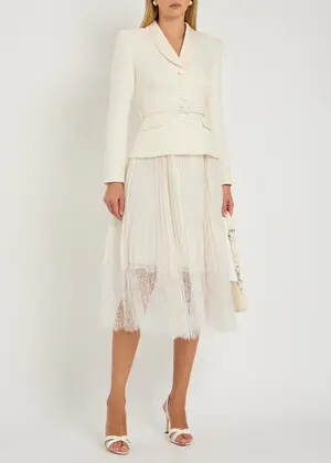 SELF-PORTRAIT Belted Bouclé And Chiffon Midi Dress