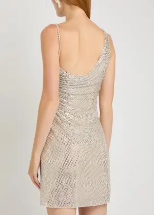 SELF-PORTRAIT Crystal Embellished Draped Stretch-tulle Mini Dress