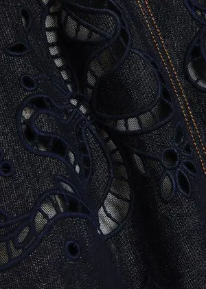 SELF-PORTRAIT Panelled Embroidered Denim Midi Dress