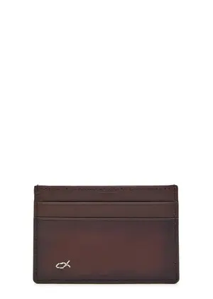 Paul Smith Embroidered Leather Card Holder - Brown