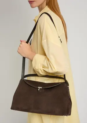 TOTEME T-lock Suede Top Handle Bag - Brown