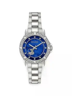 Bulova Classic 30mm Watch With Crystal Embellished Bezel - Blue