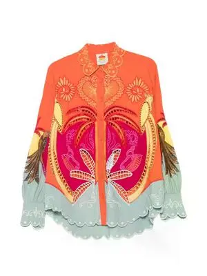 Farm Rio Embroidered Scalloped-edge Shirt