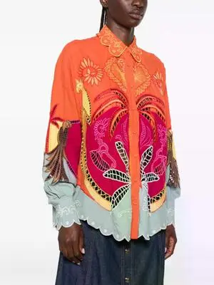 Farm Rio Embroidered Scalloped-edge Shirt