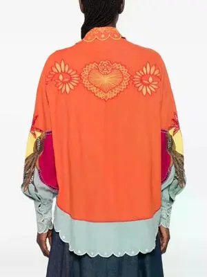 Farm Rio Embroidered Scalloped-edge Shirt