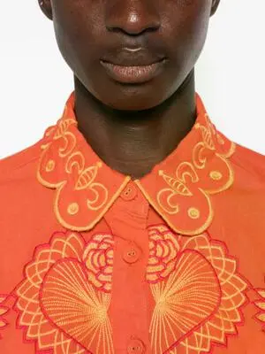 Farm Rio Embroidered Scalloped-edge Shirt
