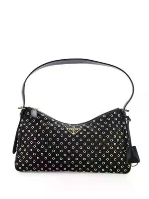 Prada Aimee Re-nylon Shoulder Bag With Grommets - Black