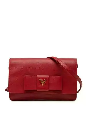 Prada Saffiano Lux Wallet On Strap Crossbody Bag - Red