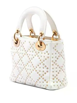 Dior Lambskin Studded Lady Satchel - White