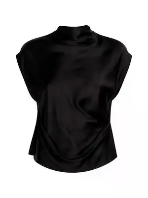 THE SEI Mock-neck Draped Blouse - Black