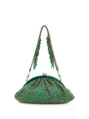SLO_HAND_MADE Emerald Beaded Fringed Clutch - Green