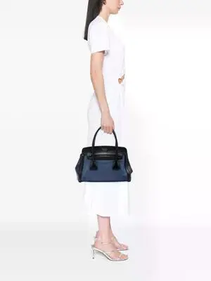 Prada Bicolor Saffiano Leather Trimmed Canvas Satchel