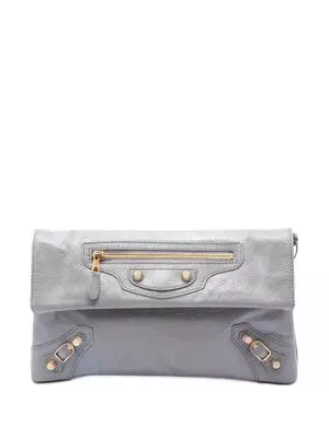 Balenciaga Lambskin Leather Motocross Giant 12 Envelope Clutch - Grey
