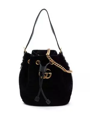 Gucci Gg Marmont 2.0 Matelassé Velvet Bucket Bag - Black