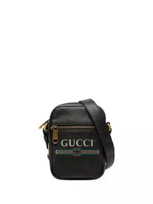 Gucci Grained Calfskin Logo Crossbody Bag - Black