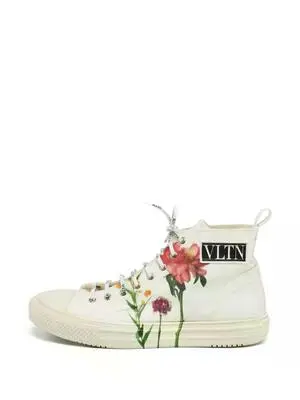 Valentino Garavani Floral Print Lace-up Sneakers - Neutrals
