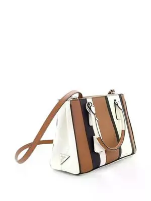 Prada Double Zip Lux Striped Saffiano Leather Small Tote Bag