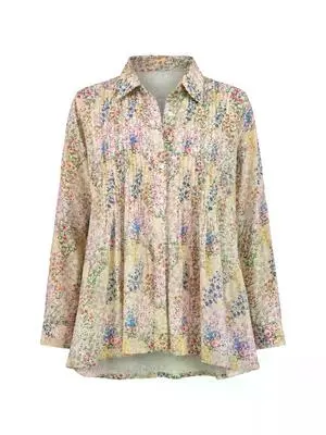 DHAARI Floral Print Pintuck Shirt - Neutrals
