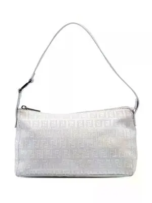 Fendi Zucchino Metallic Canvas Pochette Shoulder Bag - Silver