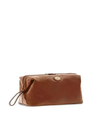 THE BRIDGE Logo Plaque Leather Wash Bag - Brown