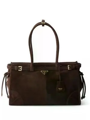 Prada Bonnie Large Suede Handbag - Brown