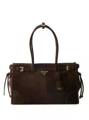 Prada Bonnie Large Suede Handbag - Brown
