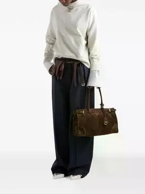 Prada Bonnie Large Suede Handbag - Brown
