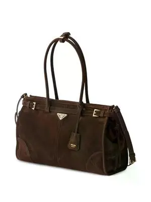 Prada Bonnie Large Suede Handbag - Brown