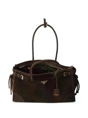 Prada Bonnie Large Suede Handbag - Brown