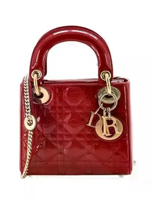 Dior Lady Chain Bag Cannage Quilt Patent Mini Satchel - Red