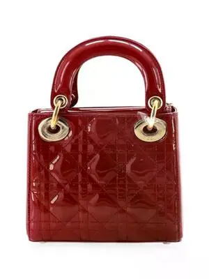 Dior Lady Chain Bag Cannage Quilt Patent Mini Satchel - Red