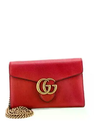 Gucci Gg Marmont Chain Wallet Leather Mini Clutch Bag - Red