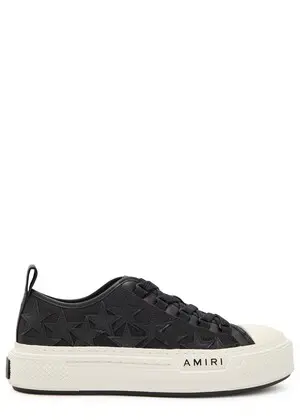 Amiri Stars Appliquéd Leather And Canvas Sneakers - Black