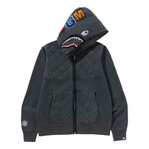 A BATHING APE Military Shark Quilted Full Zip Hoodie - Black