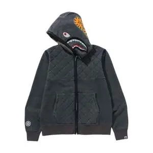 A BATHING APE Military Shark Quilted Full Zip Hoodie - Black