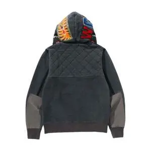 A BATHING APE Military Shark Quilted Full Zip Hoodie - Black