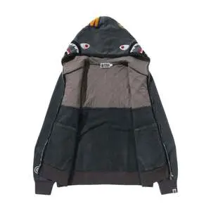 A BATHING APE Military Shark Quilted Full Zip Hoodie - Black