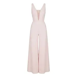 NOMI FAME Primrose Deep V-neck Light Palazzo Jumpsuit - Pink