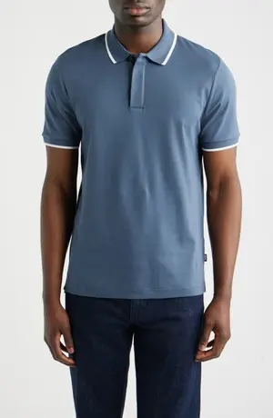 BOSS Parlay Tipped Cotton Polo - Open Blue