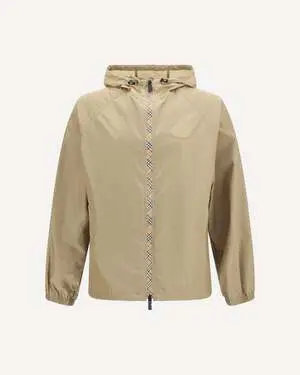 Burberry Nylon Hooded Jacket With Check Inserts