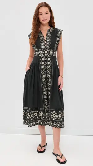 Sea Mirabel Print V-neck Sleeveless Midi Dress