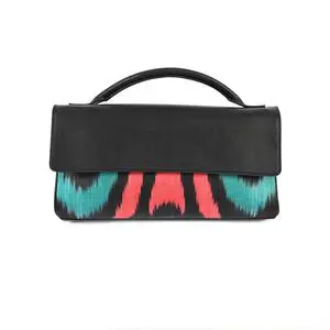 SJW BAGS LONDON Fergana Ikat & Leather Clutch Bag - Black