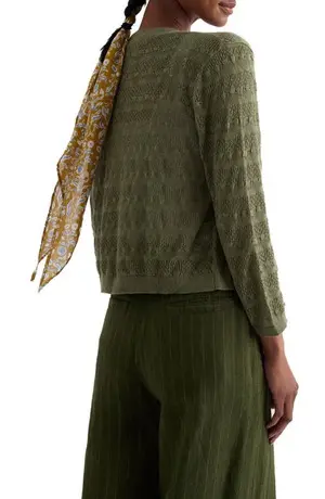 SEASALT CORNWALL Organic Cotton Pointelle Cardigan - Avocado