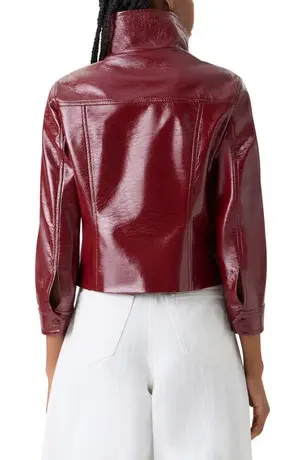 Akris Shiny Crinkle Faux Leather Stand Collar Jacket